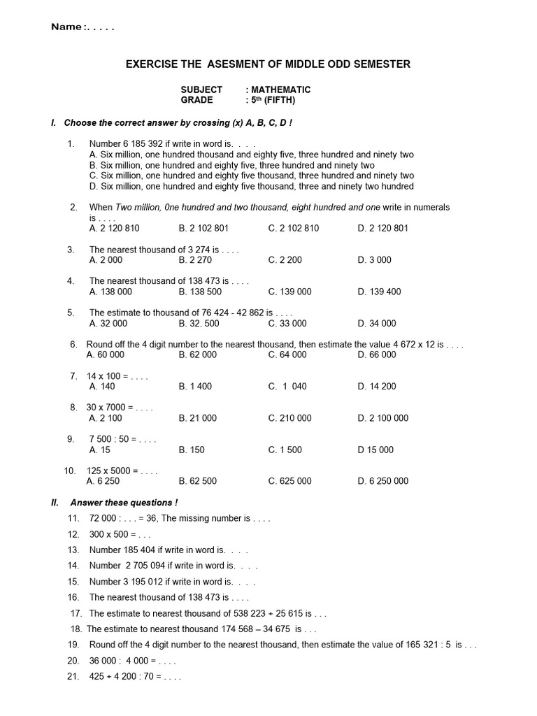 LATIHAN SOAL ATS 1 MATH 5 2024 Ok | PDF | Mathematics
