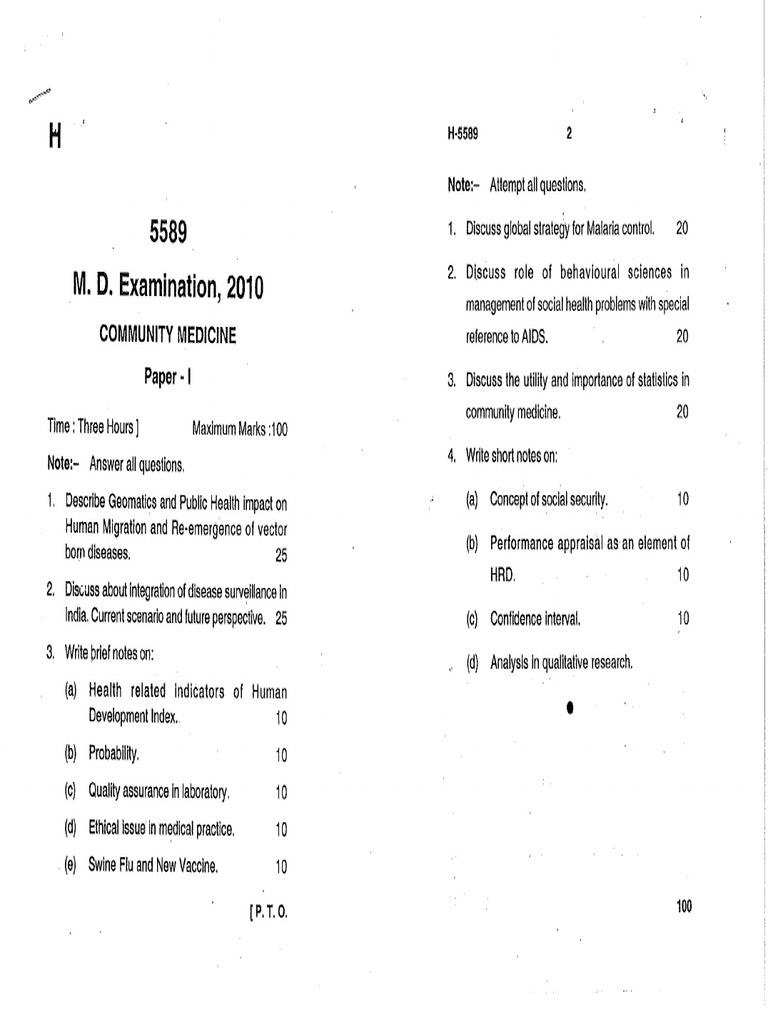 Community Medicine Question Paper | PDF