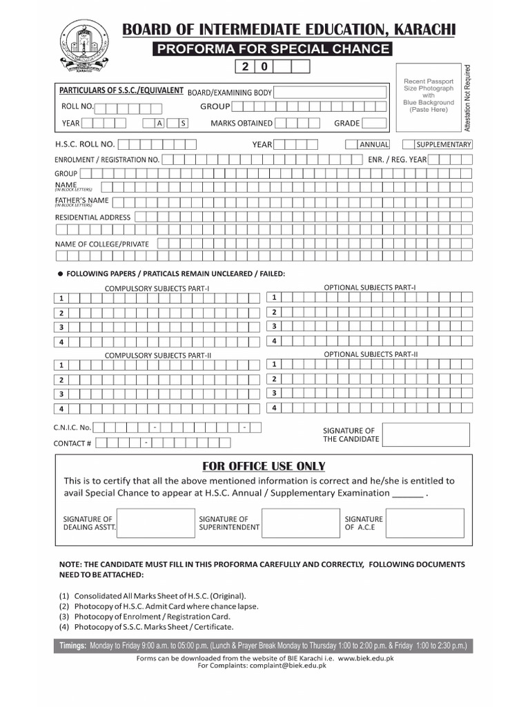 Xii-Specialchanceproforma Examination Foam (MR - Afridi) | PDF