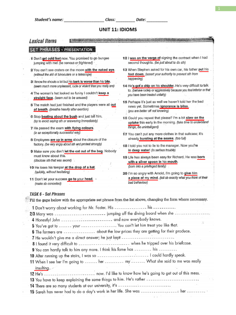 Idiom Practice | PDF