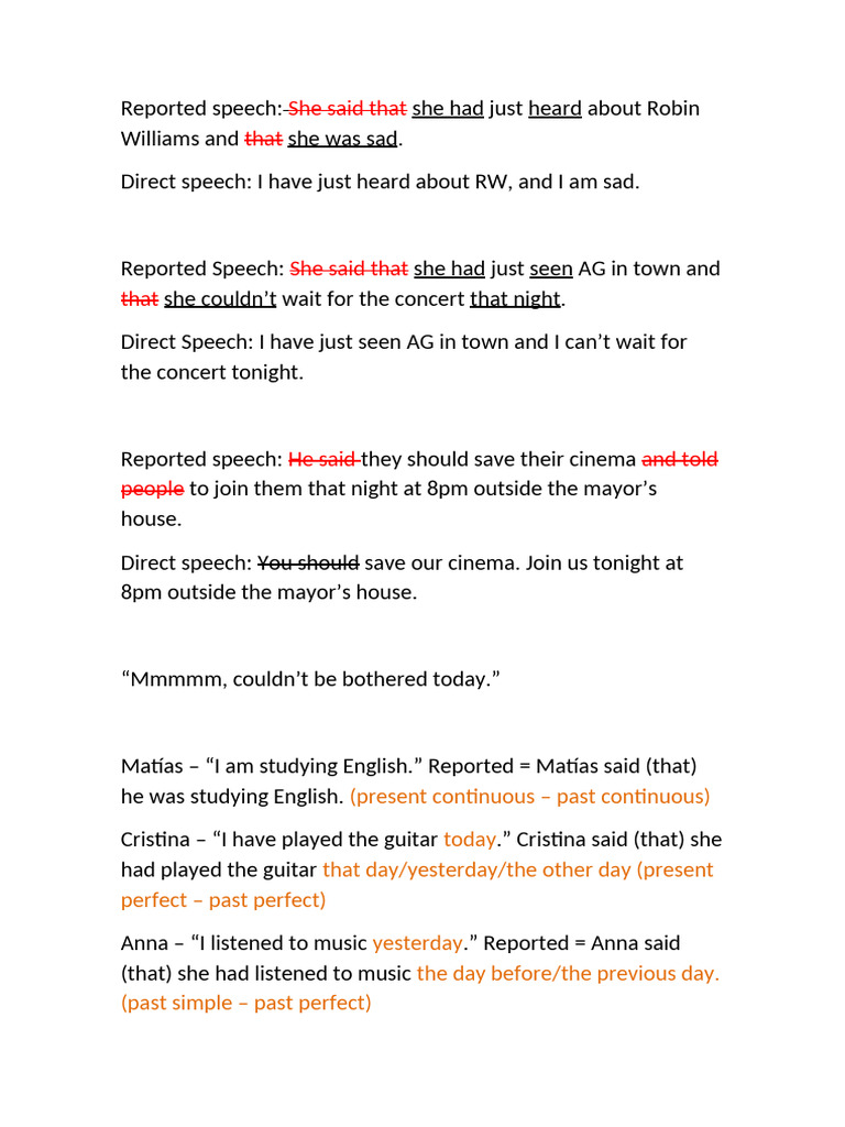 Reported Speech Rose Substitution | PDF