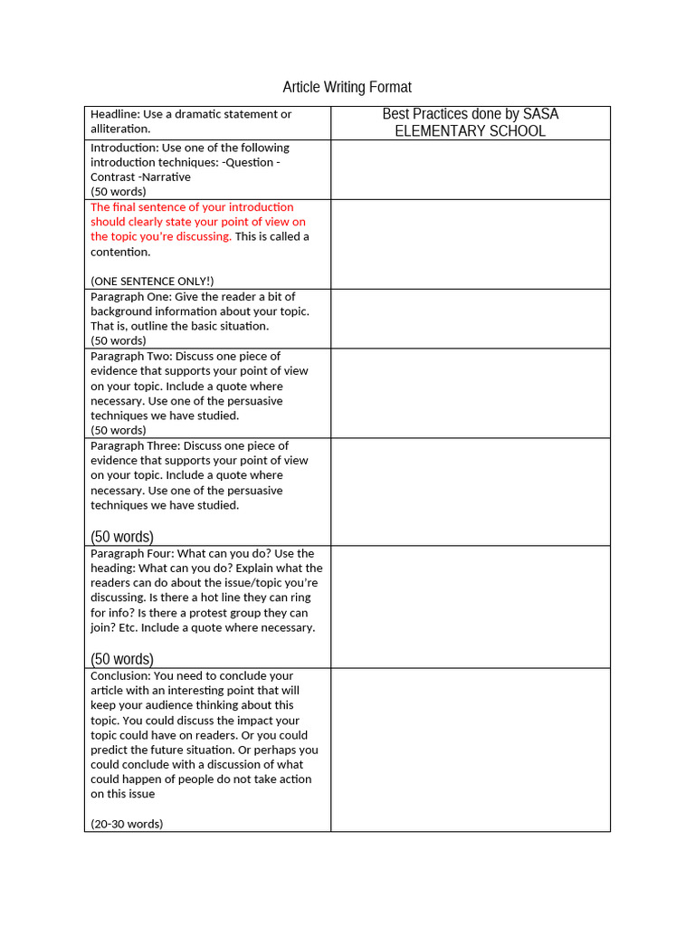 Article Writing Format | PDF | Paragraph | Learning
