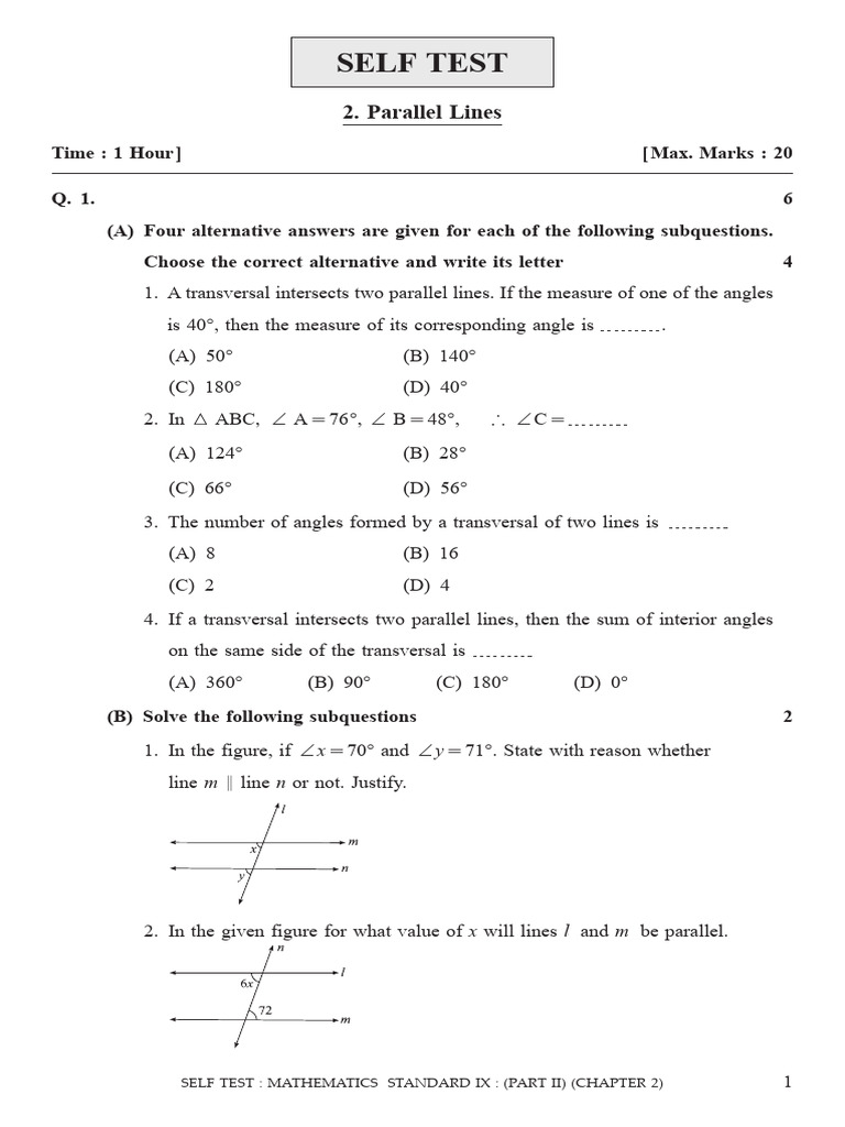 Self Test: 2. Parallel Lines | PDF | Elementary Geometry | Euclidean ...