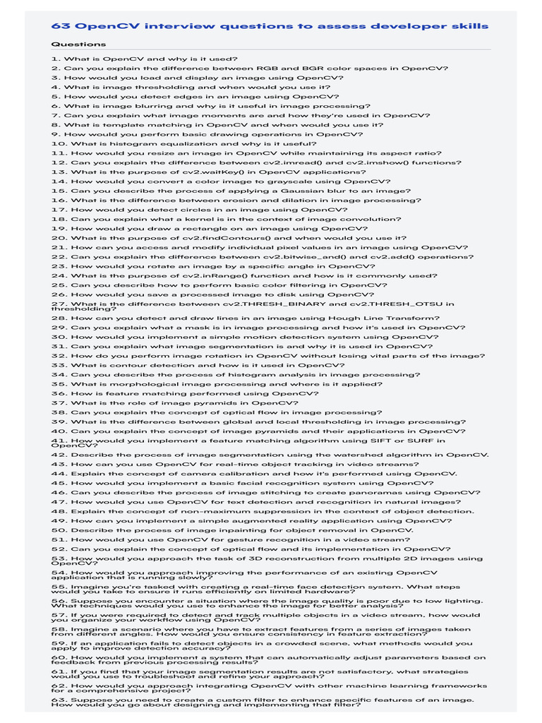 63 Opencv Interview Questions To Assess Developer Skills 1726054383211rby | PDF | Imaging ...