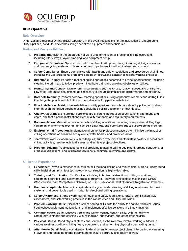 Job Description - HDD Operative | PDF