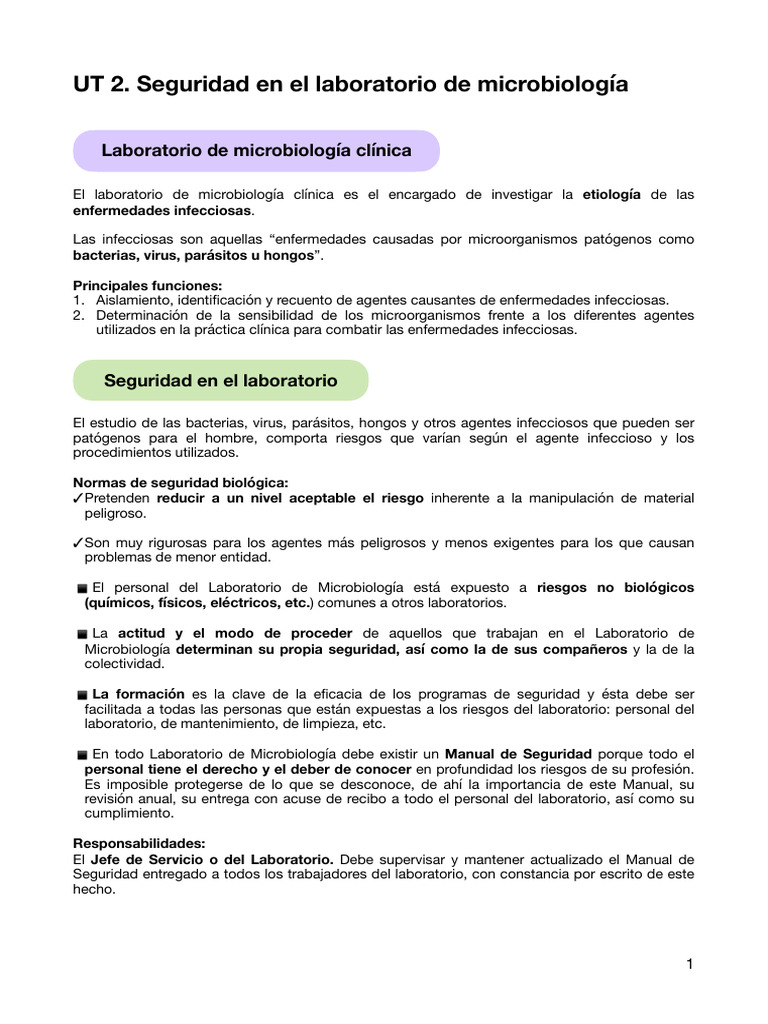 UT 2 Seguridad en El Laboratorio de Microbiología | PDF | Laboratorios | Esterilización ...