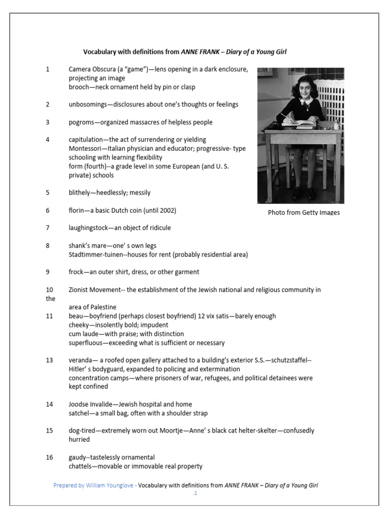 YOUNGLOVE Anne Frank Vocabulary For Website | PDF | Beetroot