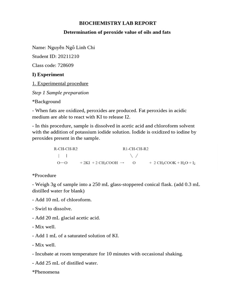 Determination of Peroxide Value of Oils and Fats | PDF | Titration ...