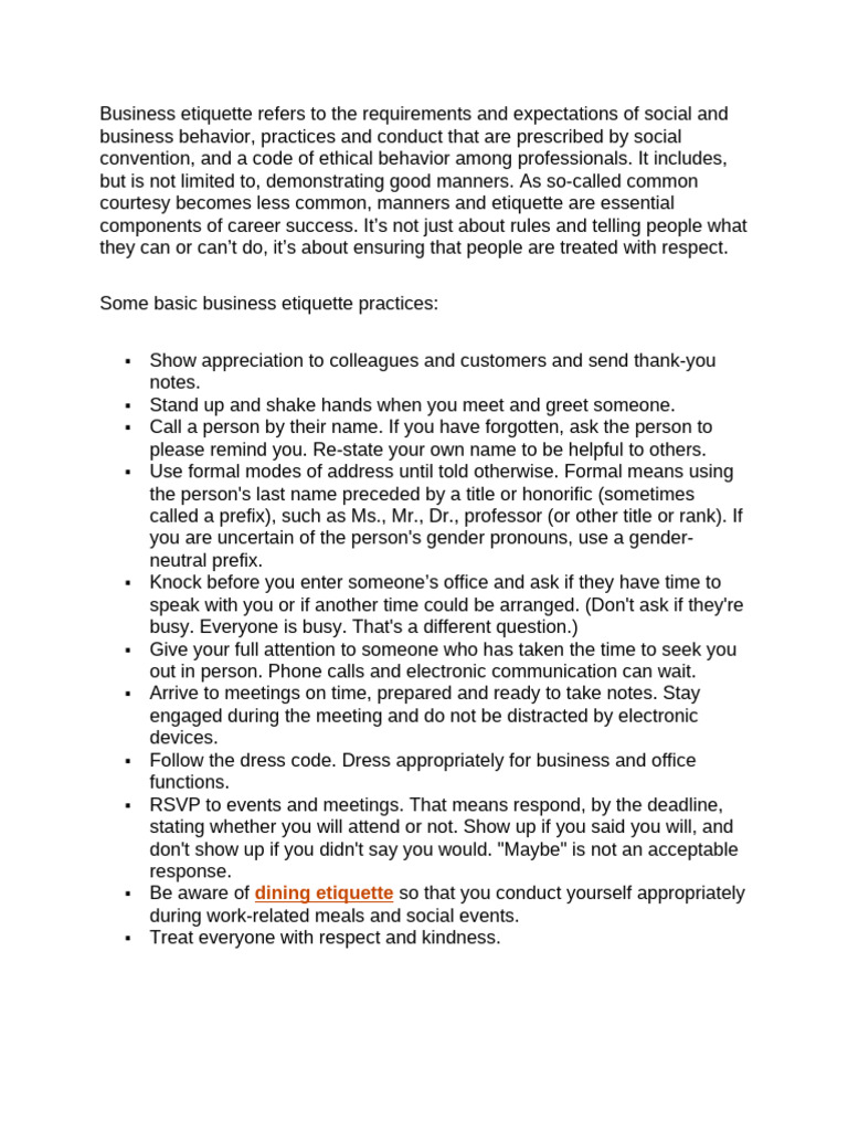 Essential Business Etiquette Tips | PDF