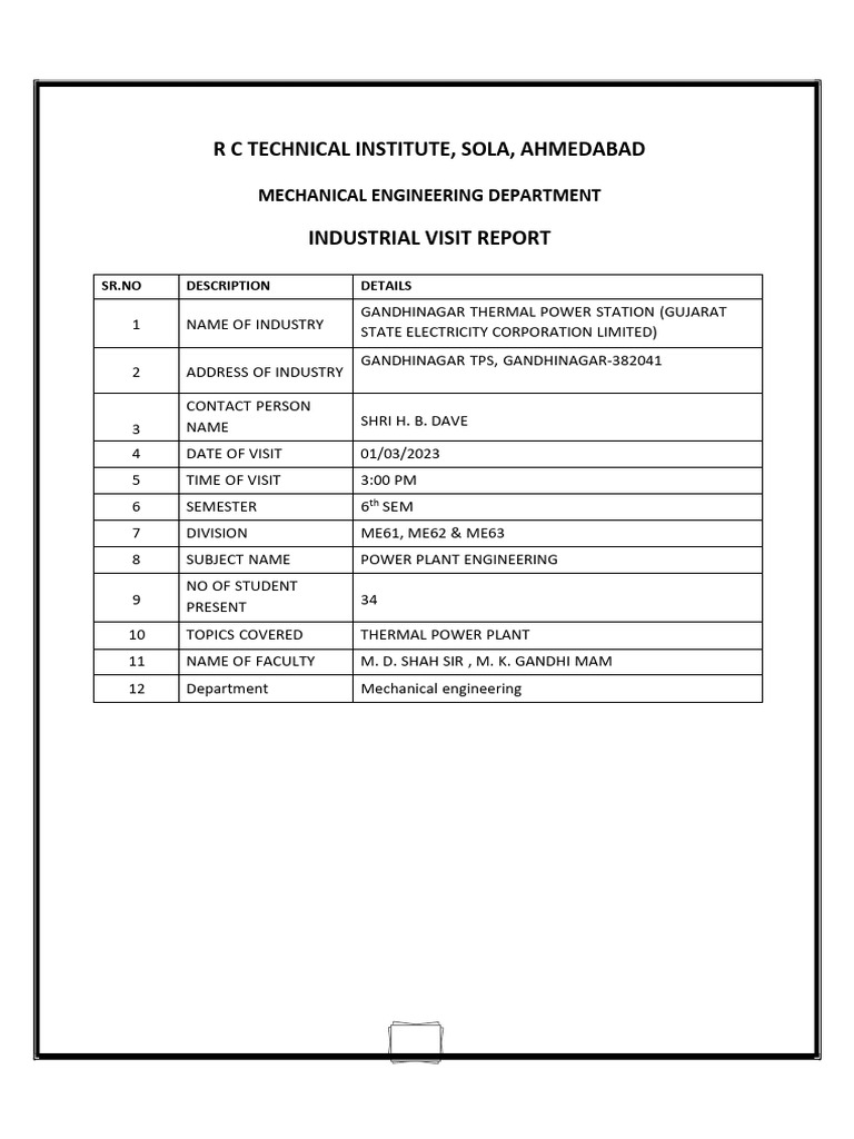 Ppe Visit Report Prac-5 | PDF | Boiler | Power Station
