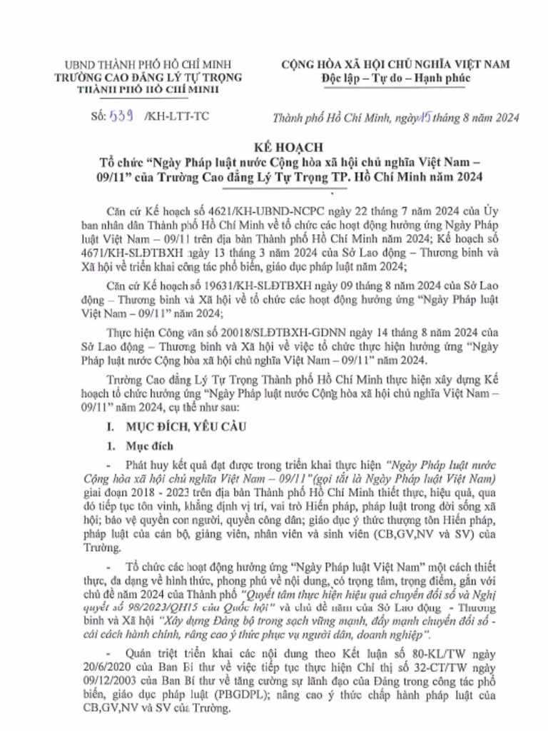 539 KH To Chuc Ngay Phap Luat VN 09 11 2024 | PDF