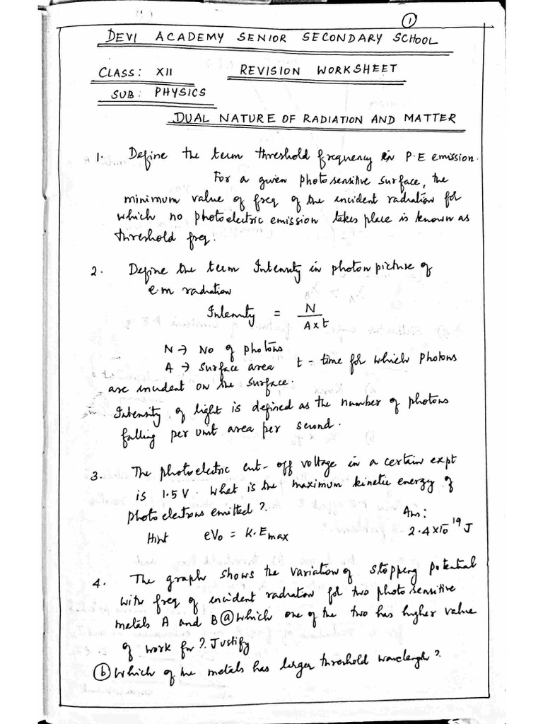 Dual Nature Worksheet | PDF