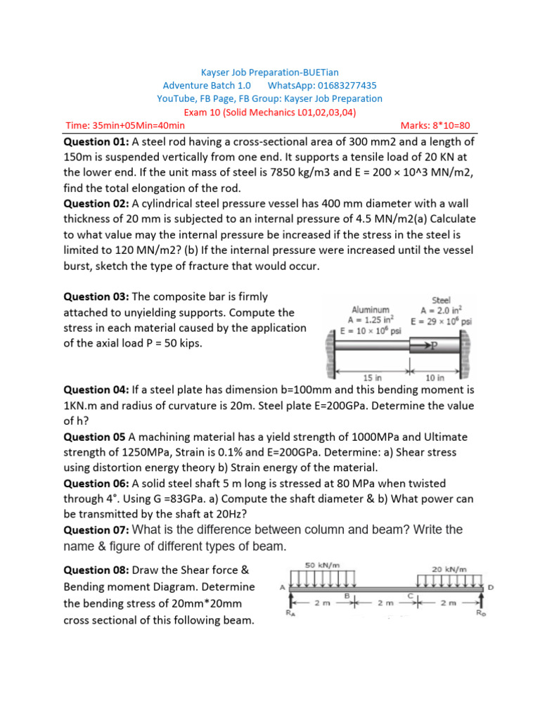 Exam 10 (Solid Mechanics) | PDF