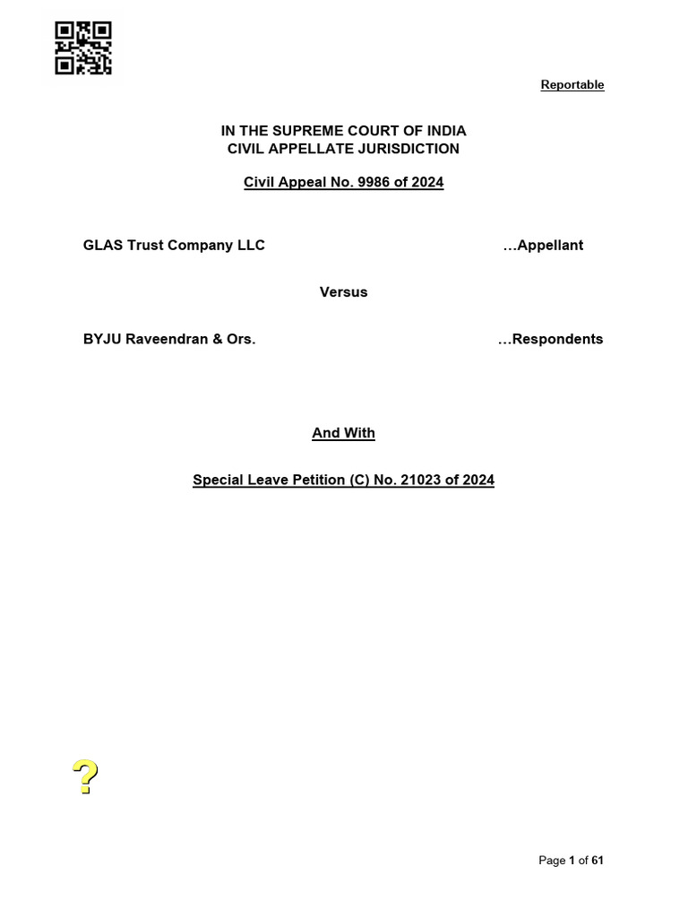 Glas Trust Vs Byju Raveendran | PDF | Bankruptcy | Judgment (Law)