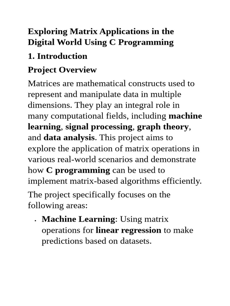 Exploring Matrix Applications in The Digital World Using C Programming | PDF | Matrix ...