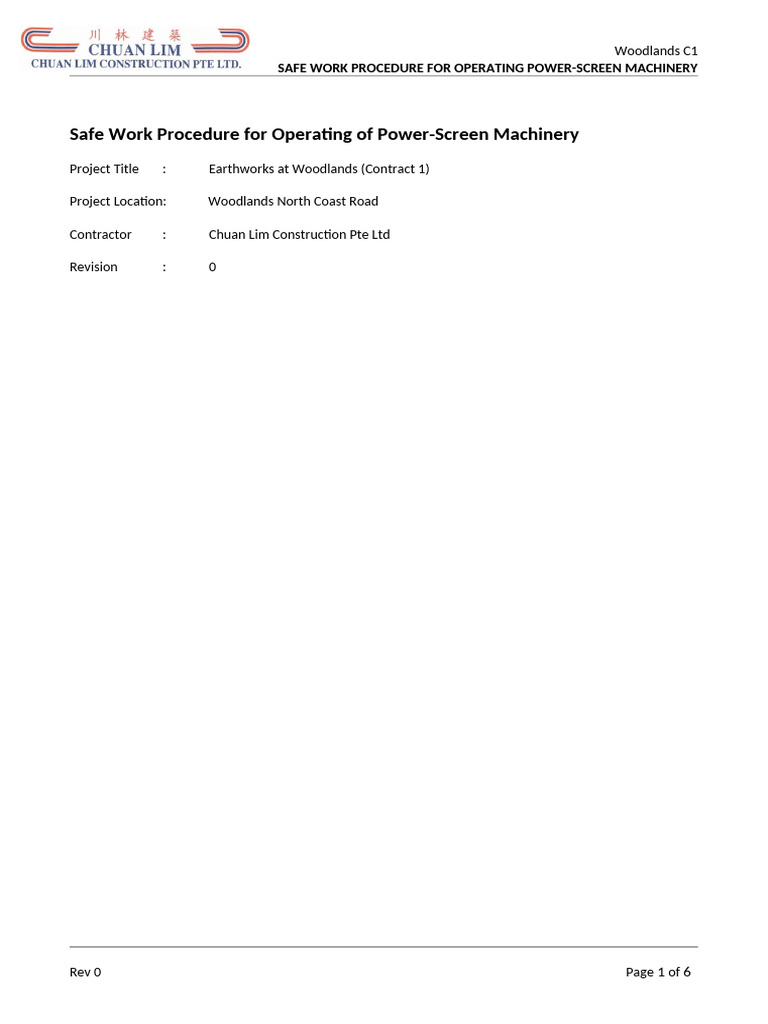 SWP For Powerscreen Machinery Works Rev 0 | PDF | First Aid | Traffic