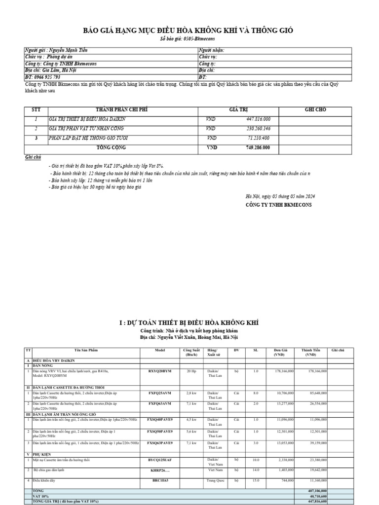 Bao Gia Dieu Hoa Daikin Nhap | PDF