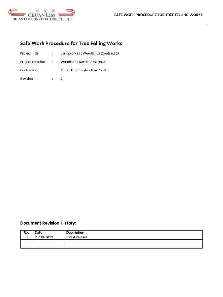 SWP For Site Clearance & Trees Felling Works Rev 0 | PDF | Occupational Safety And Health ...