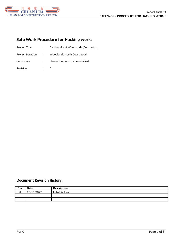Safe Work Procedure for Hacking Works | PDF | Personal Protective ...