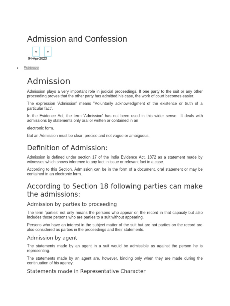 Admission and Confession | PDF | Confession (Law) | Evidence (Law)