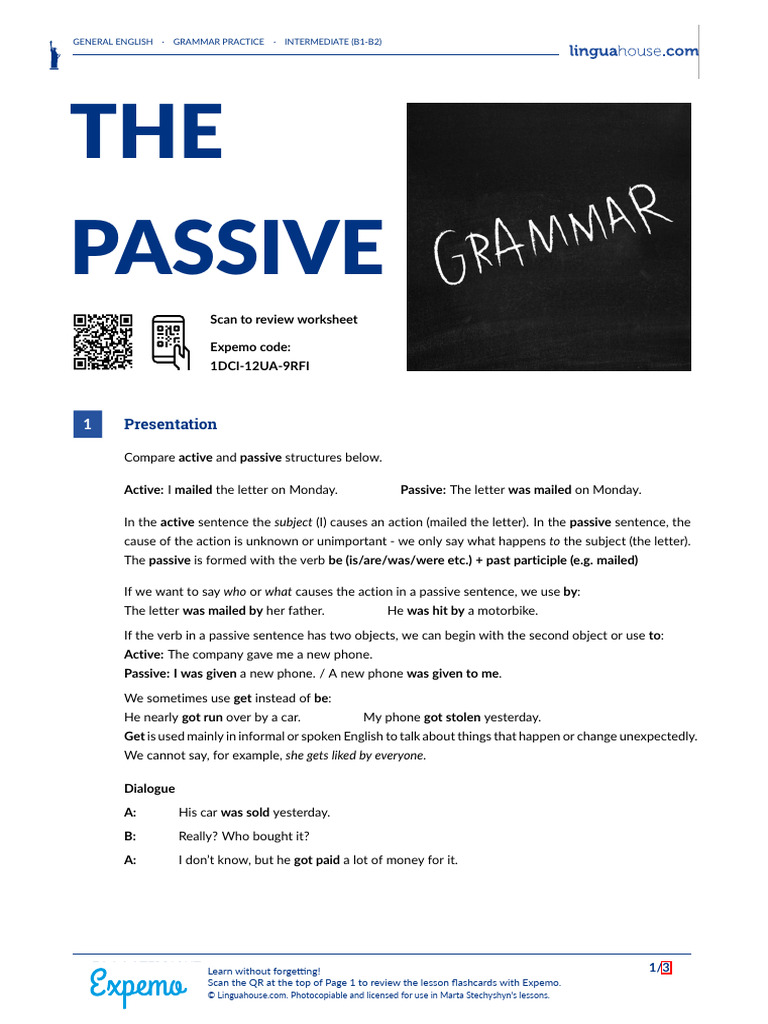 Passive Voice Grammar Practice B1-B2 | PDF | English Language | Grammar