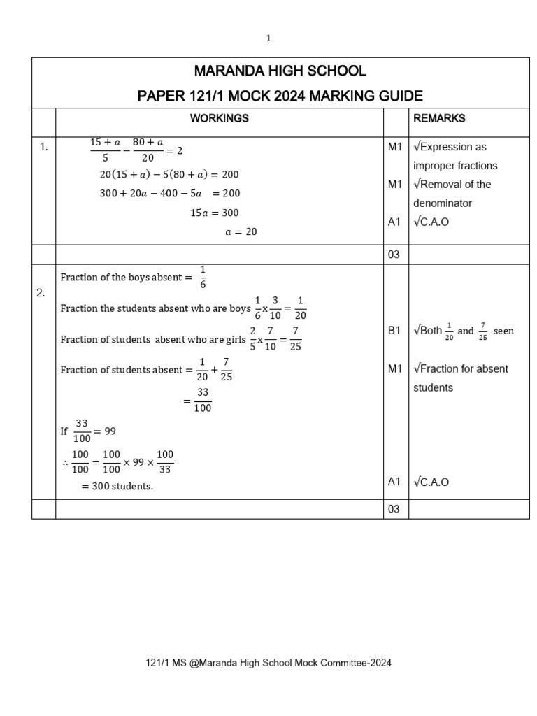 Math Pp1 Maranda June 2024 Mock Ms | PDF | Mathematics | Lexicology