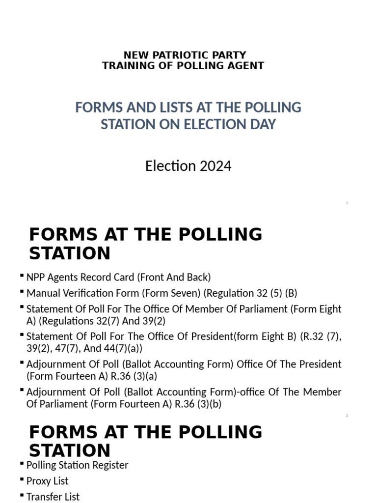 NPP Polling Agent Training Forms Finale | PDF | Voting | Political ...