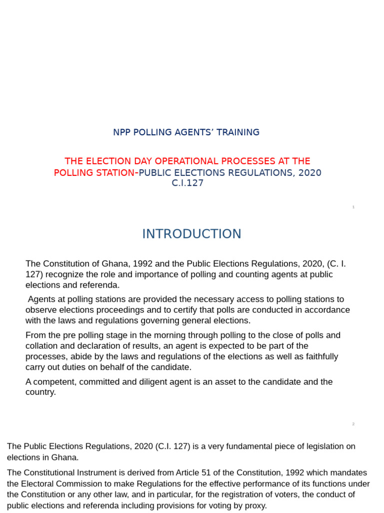 NPP Polling Agent Training C.i.127 Final | PDF | Voting | Proxy Voting