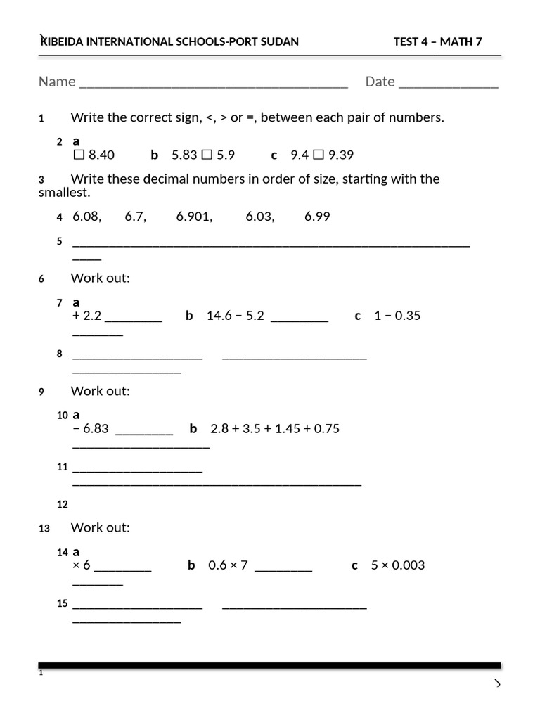 Grade 7 Test 4 | PDF