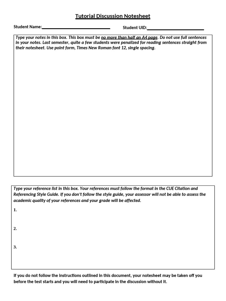 Tutorial Discussion Notesheet | PDF