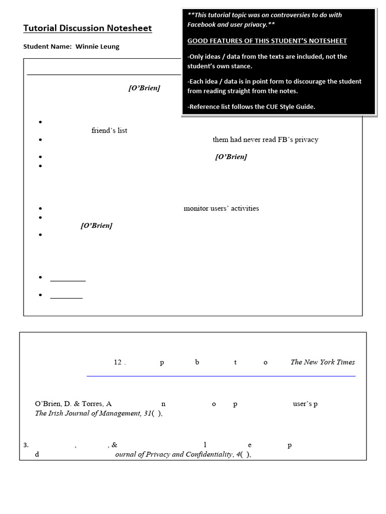 Example of Completed Tutorial Discussion Notesheet - Aug17 | PDF ...