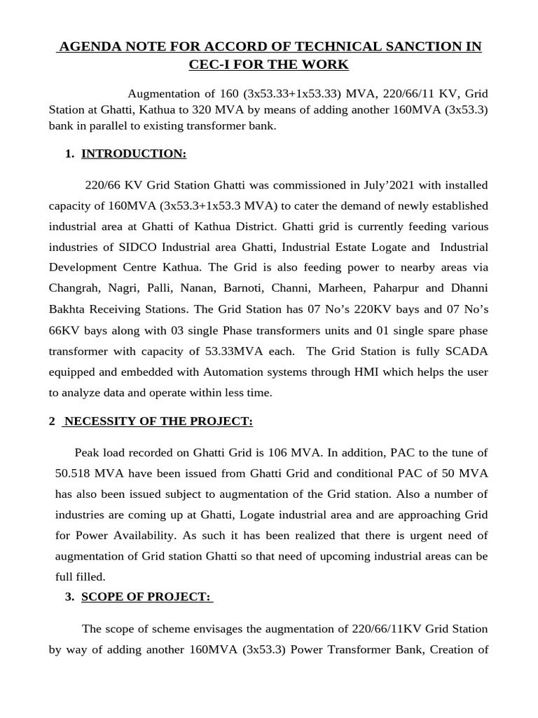 Agenda Note For Accord of Technical Saction Augmentation Ghatti | PDF ...