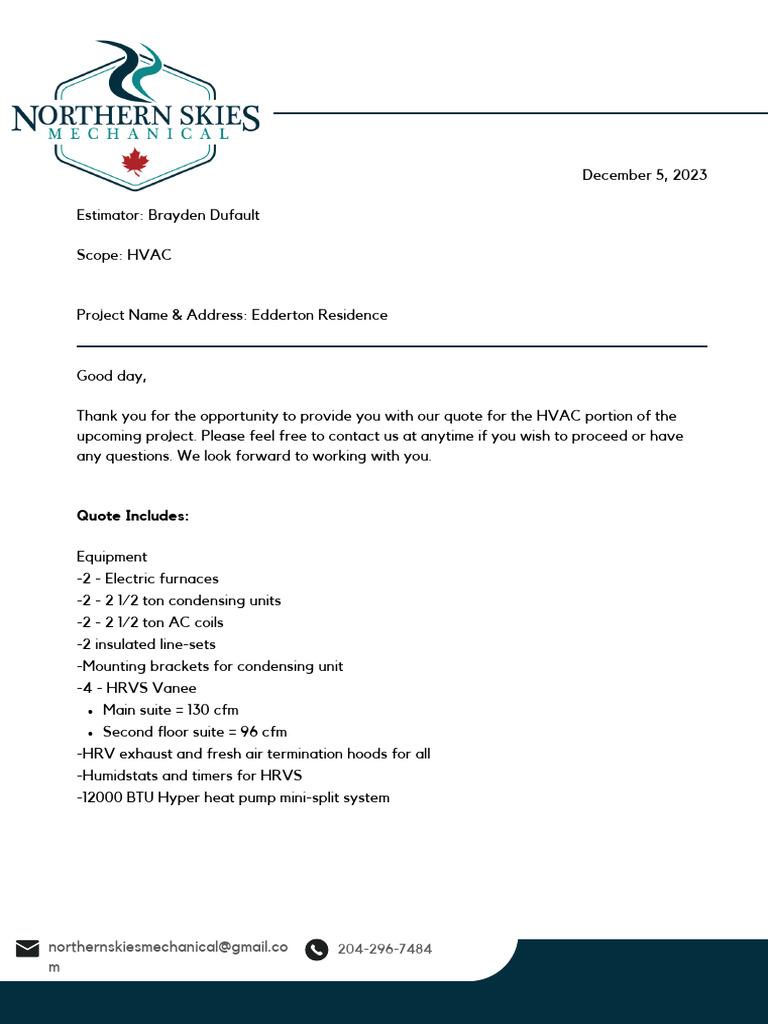 HVAC Quote for Edderton Residence | PDF