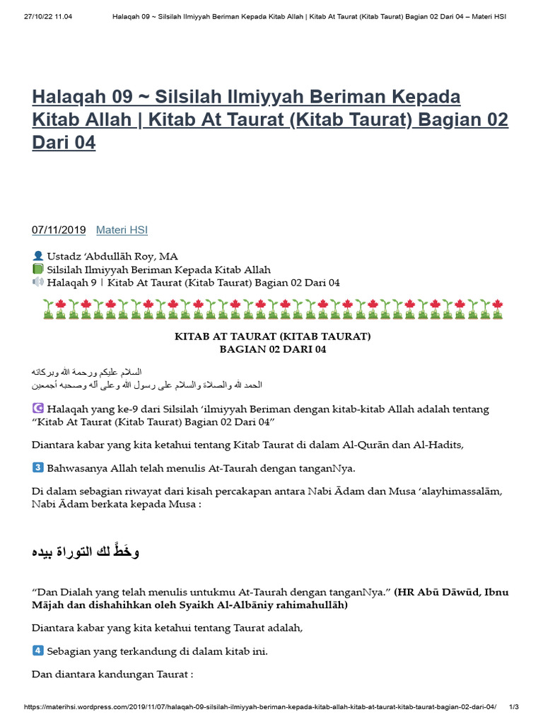 "Kitab Taurat: Kabar dan Hukum" | PDF