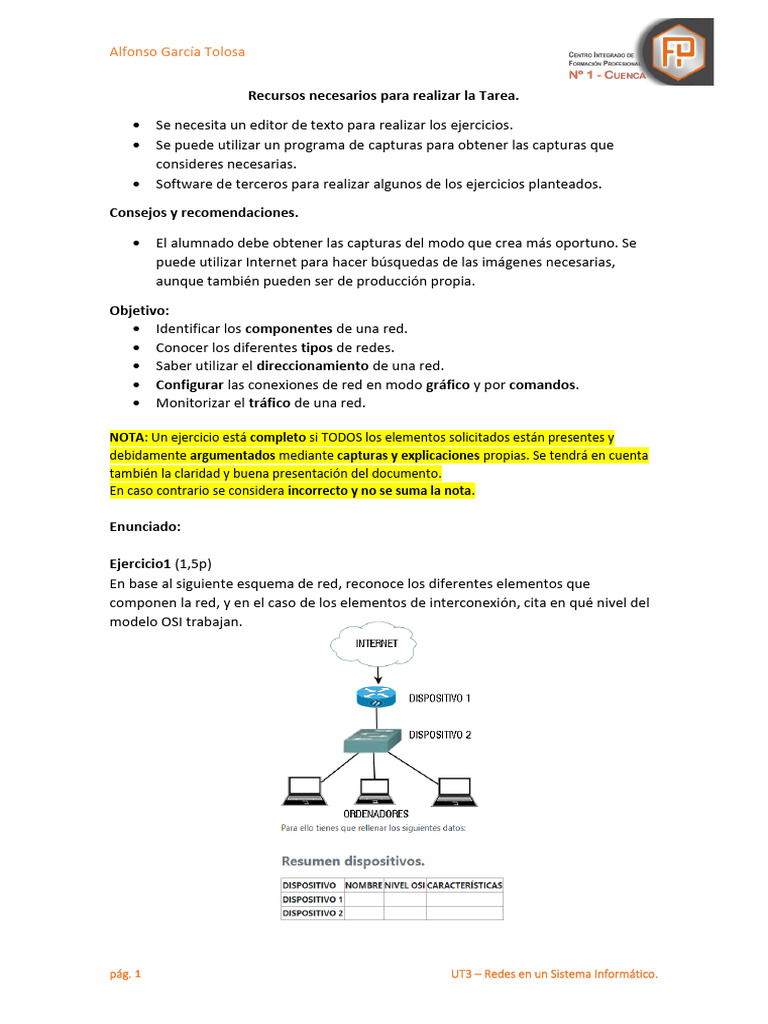 UT3 Tarea Redes SI | PDF | Red de computadoras | Controlador de interfaz de red