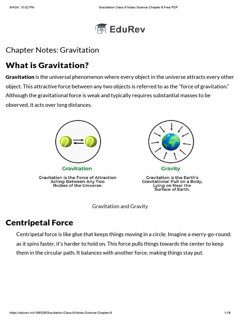 Gravitation Class 9 Notes Science Chapter 9 Free PDF | PDF | Buoyancy ...