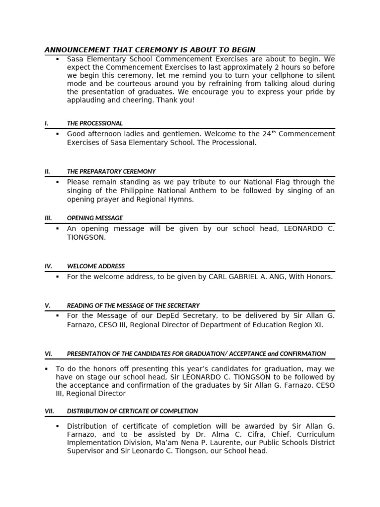 Script For Graduation Formal Set-Up | PDF