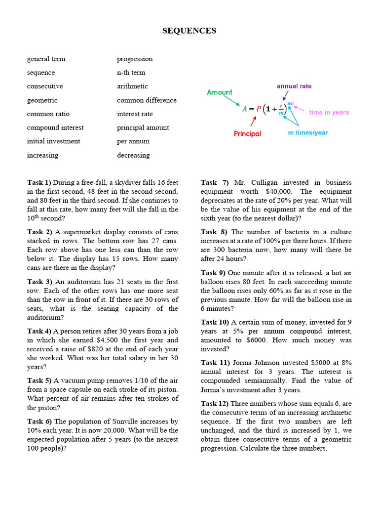 Sequences and Financial Calculations | PDF | Interest | Compound Interest