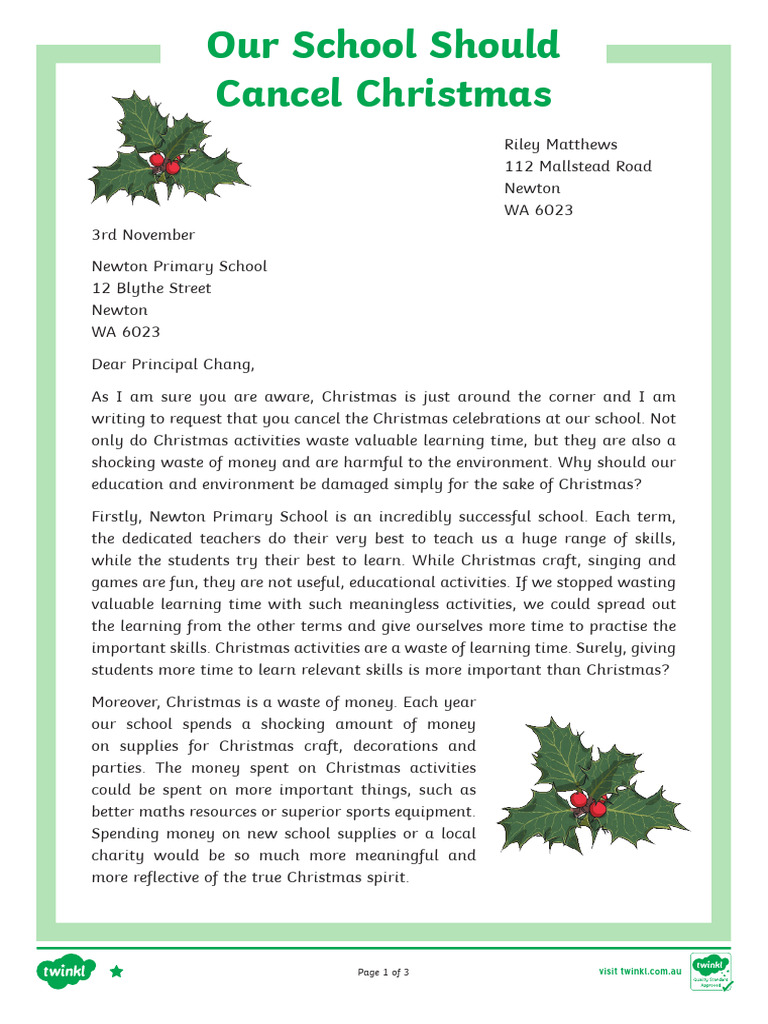 Australian Christmas Persuasive Letter Differentiated | PDF | Christmas ...