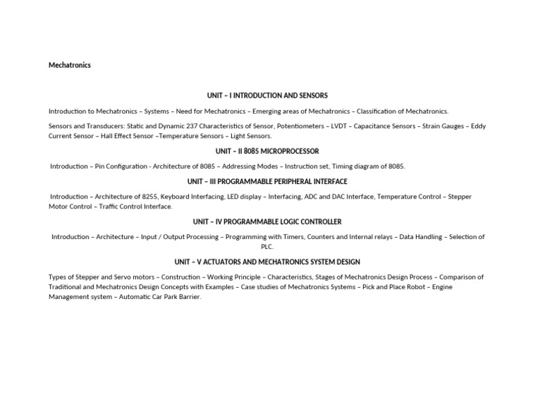 mechatronics syllabus | PDF mechatronics syllabus | PDF