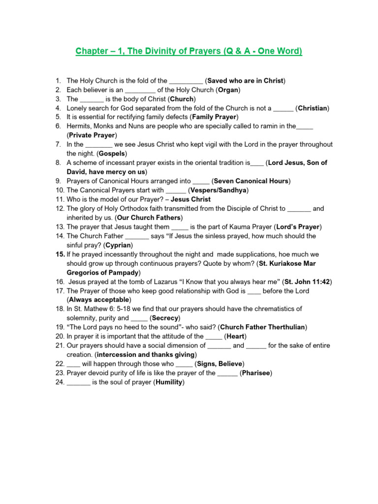 Part-2, Chapter-1 (Q & A) - One Word | PDF