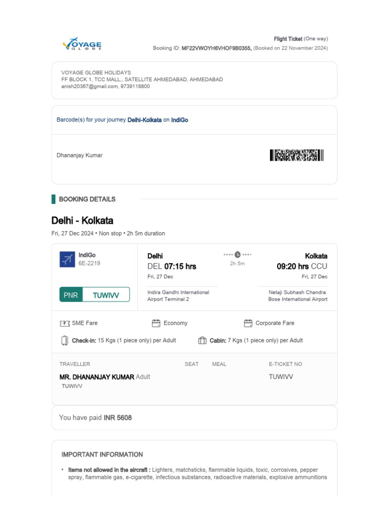 Flight Ticket Format for Client | PDF