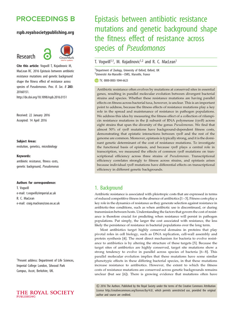 Vogwill Et Al 2016 Epistasis Between Antibiotic Resistance Mutations ...