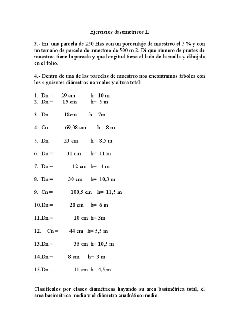 Ejerc. Clases Diamétricas y Volumen Real | PDF
