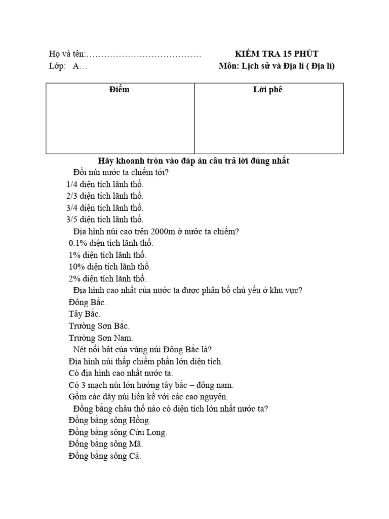 ĐỀ KTRA 15 ĐỊA 8 | PDF