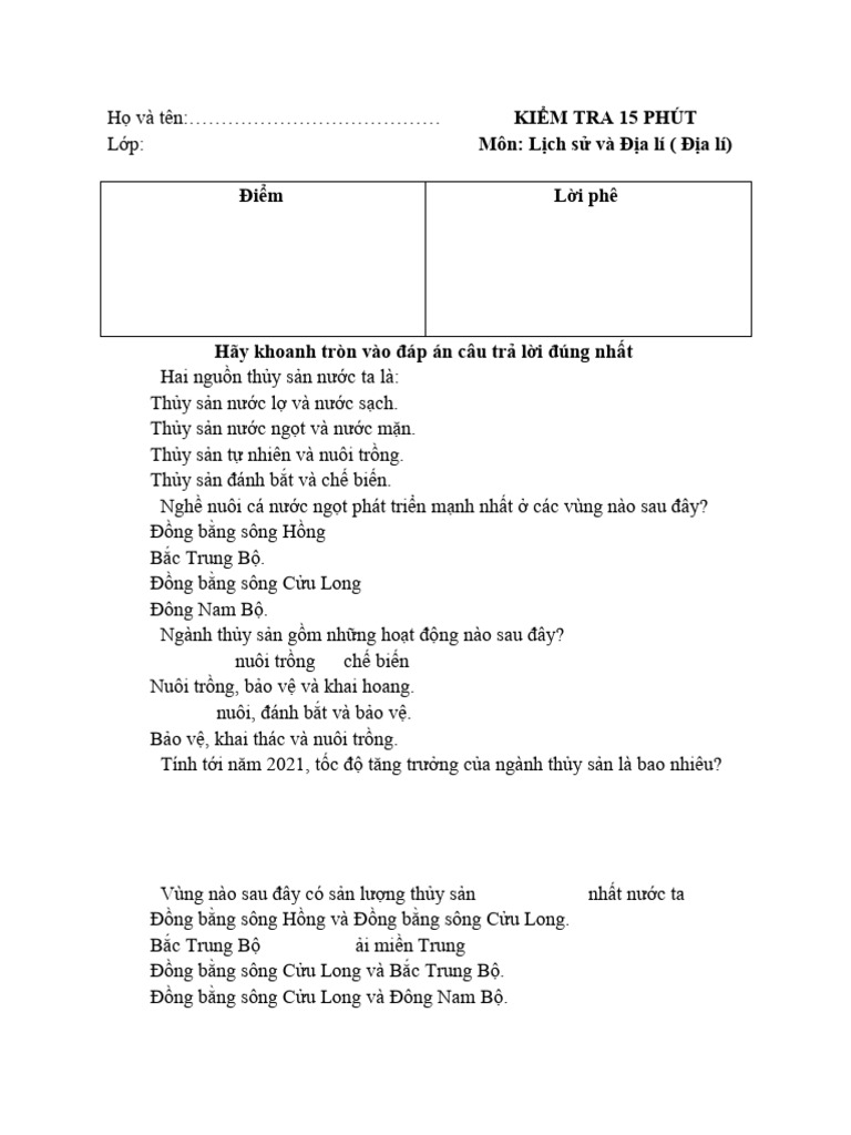 ĐỀ KTRA 15 ĐỊA 9 | PDF