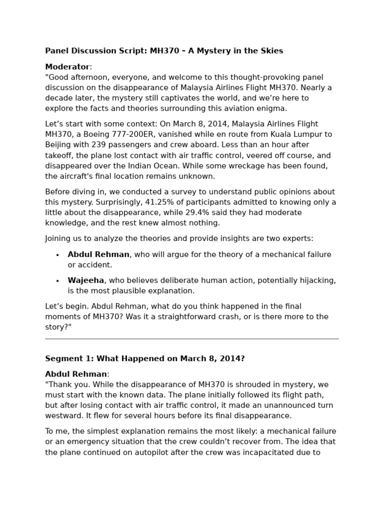 MH370 Panel Discussion: Theories Explored | PDF | Malaysia Airlines ...