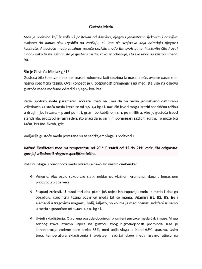 Gustoća Meda | PDF