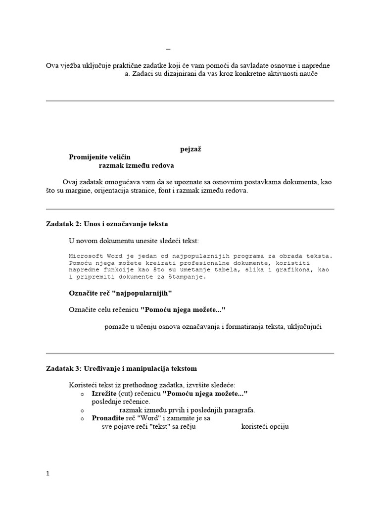 WORD Pisanje I Obrada Teksta VJEŽBA | PDF