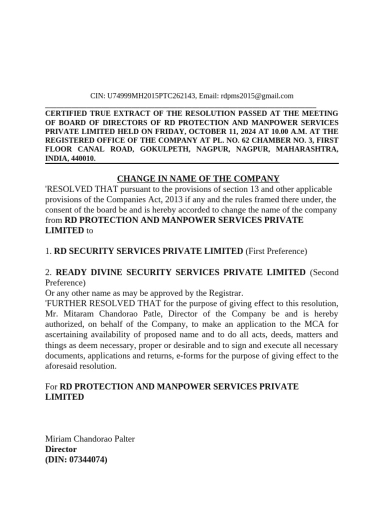 Board Resolution for Name Change | PDF